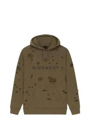 Givenchy Hooded Felpa Sweatshirt With Destroyed Effect - Khaki