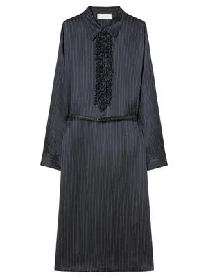 MARINA RINALDI Silk Pinstripe Midi Dress