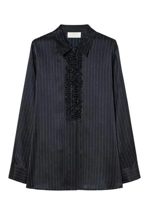 Marina Rinaldi Silk Pinstripe Shirt - Navy