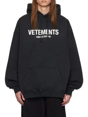 Vetements Logo Printed Drawstring Hoodie - Black