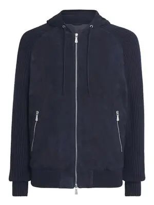 Eleventy Suede-trim Padded Jacket - Blue