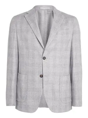 Eleventy Silk-cashmere Check Unstructured Blazer - Grey