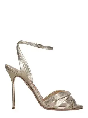 AQUAZZURA Metallic Leather Soulmate Heeled Sandals 105 - Silver