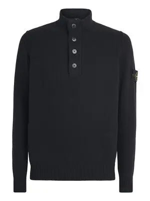 Stone Island Wool-blend Button-up Sweater - Black