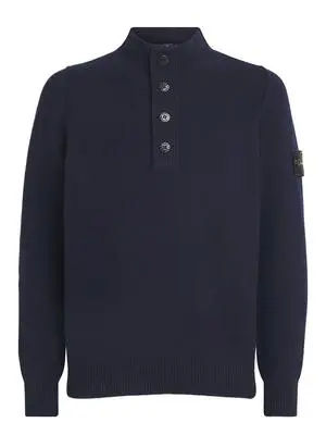 Stone Island Stone Island Wool-Blend Button-Up Sweater Navy