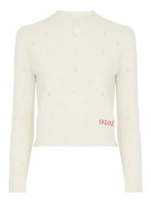 Chloé Logo Embroidered Knitted Jumper - White