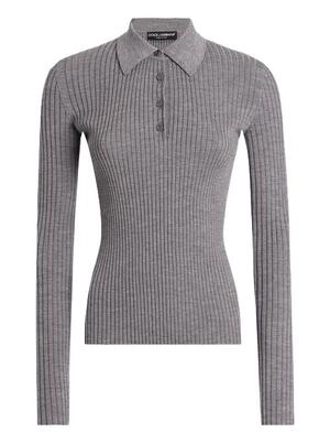 Dolce & Gabbana Ribbed Polo Top - Gray
