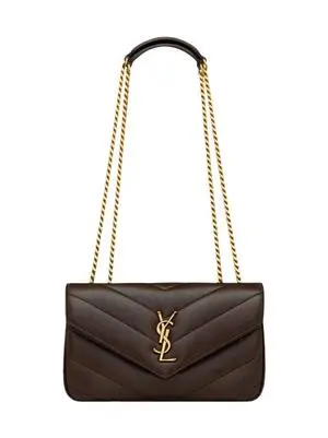 Saint Laurent Loulou Small In Matelassé Lambskin - Deep Mountain Walnut