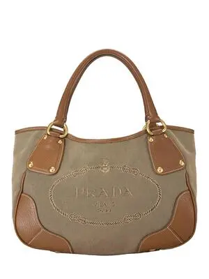 Prada Logo Canvas Tote - Brown