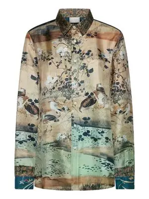 PIERRE-LOUIS MASCIA Aloe Tapestry-print Silk Shirt - Neutrals