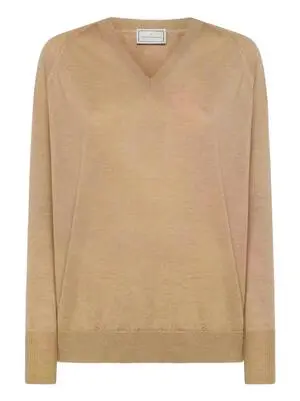 PIERRE-LOUIS MASCIA Tricot Floral-print V-neck Fine-knit Top - Neutrals
