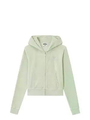 Sporty & Rich Crystal-embellished Velour Zip-up Hoodie - Green