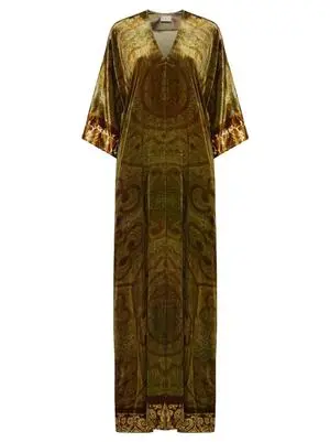 PIERRE-LOUIS MASCIA Baroque-motif V-neck Maxi Dress - Green