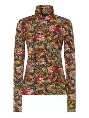 PIERRE-LOUIS MASCIA Sassonia Floral-print Turtleneck Top - Brown