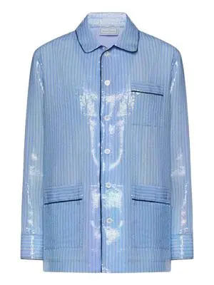 PIERRE-LOUIS MASCIA Sequin-embellished Striped Shirt - Blue