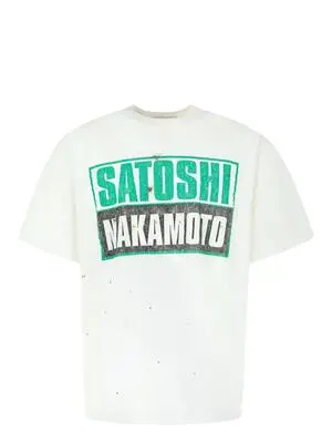 SATOSHI NAKAMOTO Logo-print Distressed T-shirt