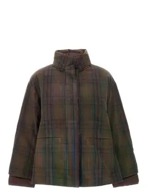 ELENA MIRÒ Tartan-patterned Waxed-cotton Trench Coat - Brown