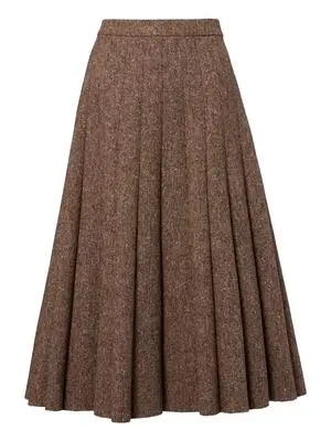 Brunello Cucinelli Pleated Wool-blend Tweed Midi Skirt - Brown