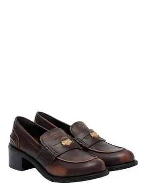 Miu Miu Decò Leather Loafer Pumps - Brown