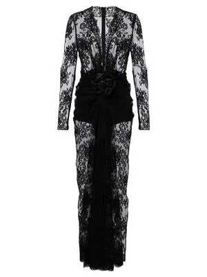 Dolce & Gabbana Gathered Cotton-blend Lace Maxi Dress - Black