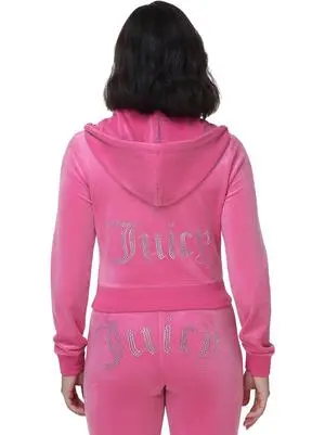 Juicy Couture Juicy Couture Velvet Rhinestone Logo Zip Up Hoodie Bubblegum