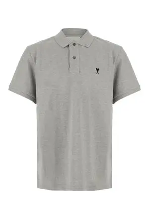 AMI Paris Polo Shirt With De Coeur Contrast And Black Cotton Fabric For - Gray