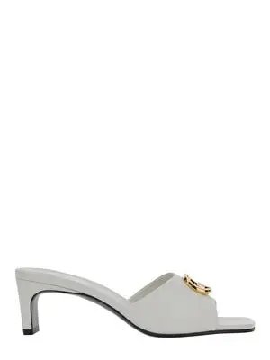 Gucci Leather Heeled Sandals With Gg Logo Plaque - Multicolor