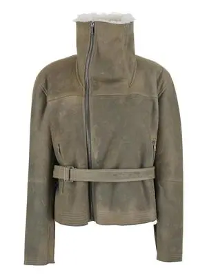 Rick Owens RICK OWENS Cropped Leather Shearling Flight Jacket Multicolor