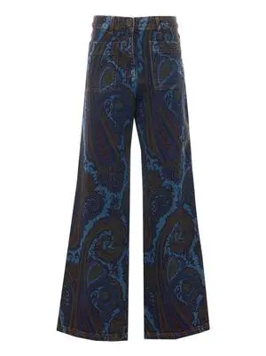 Etro Paisley Motif Wide Leg Jeans - Blue