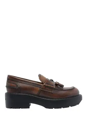 Miu Miu Leather Tassel Loafers - Brown