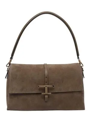 TOD'S T-timeless Suede Shoulder Bag - Cream