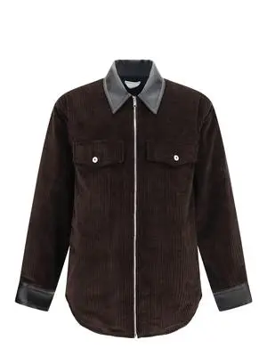 Bottega Veneta Corduroy Jacket With Leather Collar - Brown