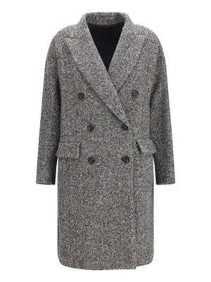 Brunello Cucinelli Double-breasted Wool And Alpaca Blend Coat With Sequins - Gray