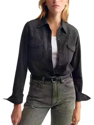 NILI LOTAN Travis Western Denim Shirt - Black