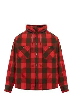 DIESEL® Distressed Flannel Check Hooded Shirt - Red