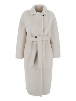 SUPREMA Shearling Coat With Belt - White