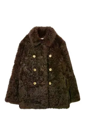 Ports 1961 Double-breasted Shearling-texture Coat - Brown