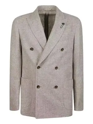 LARDINI Double-breasted Wool Blazer - Neutrals