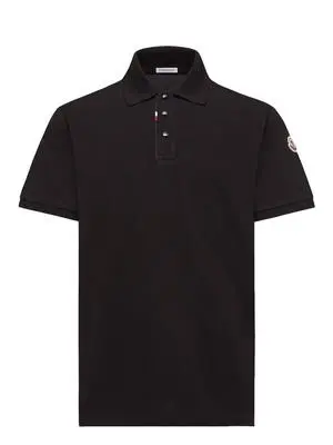 Moncler Cotton Piqué Polo Shirt With Logo - Black