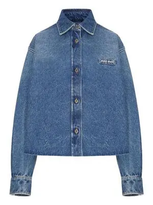 Miu Miu Denim Shirt With Logo - Blue