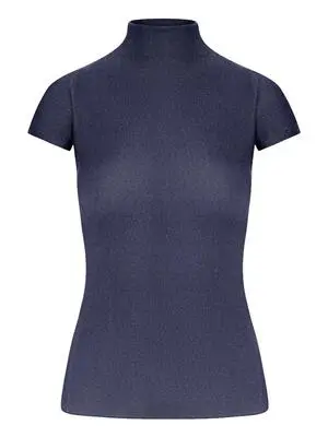 Giorgio Armani Ribbed Viscose Turtleneck Top - Blue