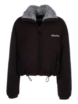 Miu Miu Fur Collar Zip Up Jacket - Multicolor