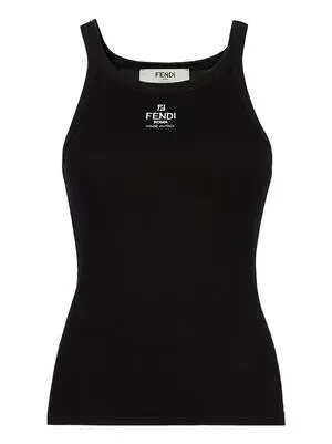 Fendi Ribbed Cotton Tank Top - Black
