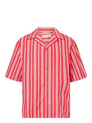 Marni Pinstripe Short-sleeve Cotton-blend Shirt - Lacquer