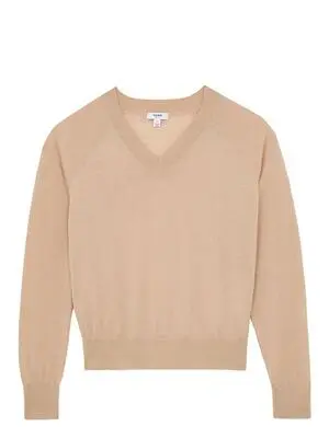 REISS Paris V-neck Wool Jumper - Camel