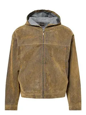 DAILY PAPER Velvet Shield Hooded Denim Jacket - Brown