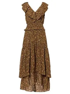 Paige Kiana Ruffled Silk-blend Midi Dress - Hickory Multi