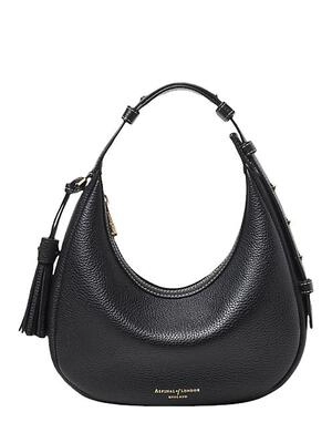 ASPINAL OF LONDON Hudson Crescent Mini Leather Shoulder Bag - Black