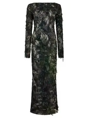 Roberto Cavalli Feather-embellished Lace Maxi Dress - Black