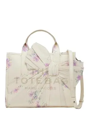 Marc Jacobs Antique Floral Oversized Bow Canvas Medium Tote Bag - Cream